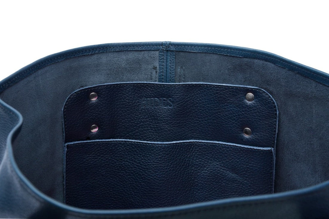 Blue Leather Tote Bag | Magnetic Closure - HIDES