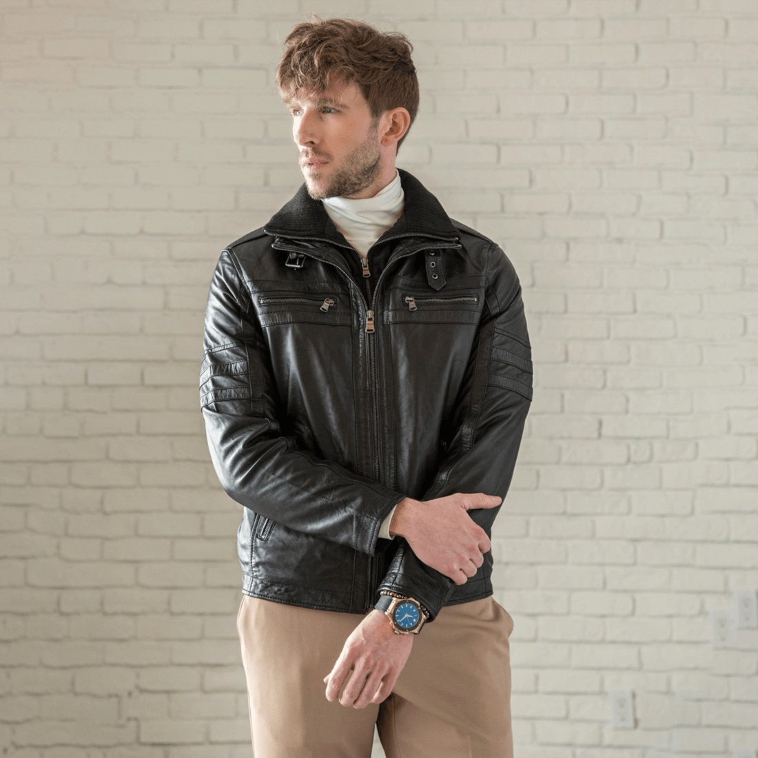 Removable Collar Leather Jacket - Black | HIDES Canada