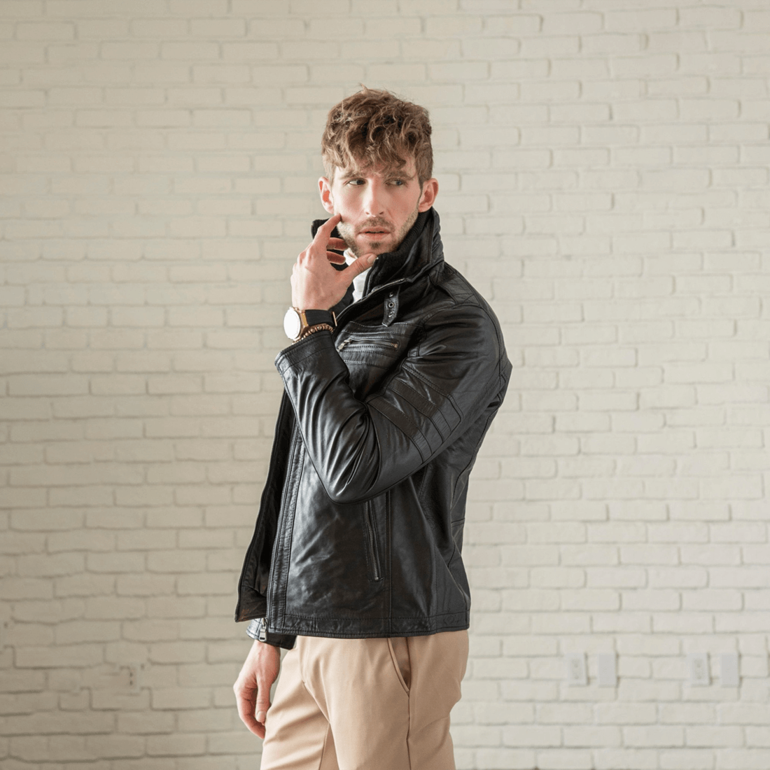 Removable Collar Leather Jacket - Black | HIDES Canada