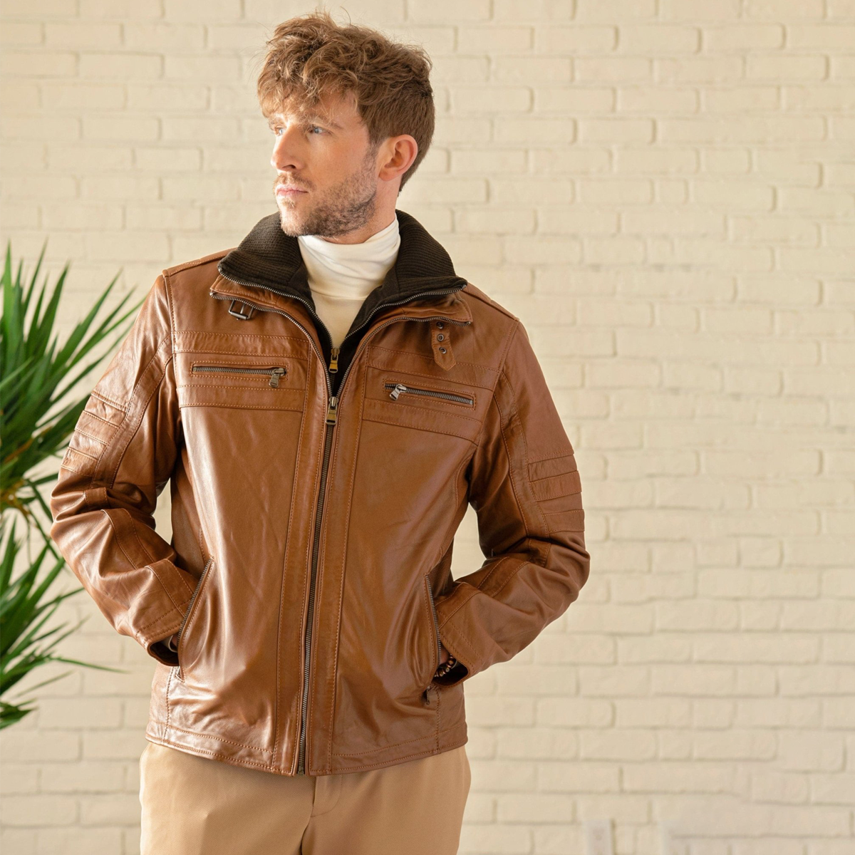 Removable Collar Leather Jacket - Black | HIDES Canada