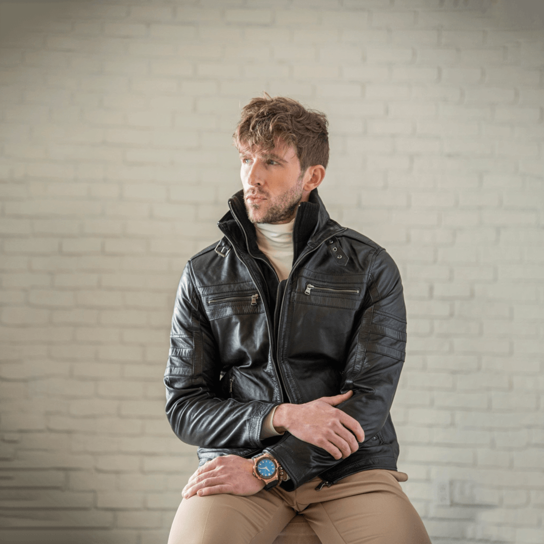 Removable Collar Leather Jacket - Black | HIDES Canada