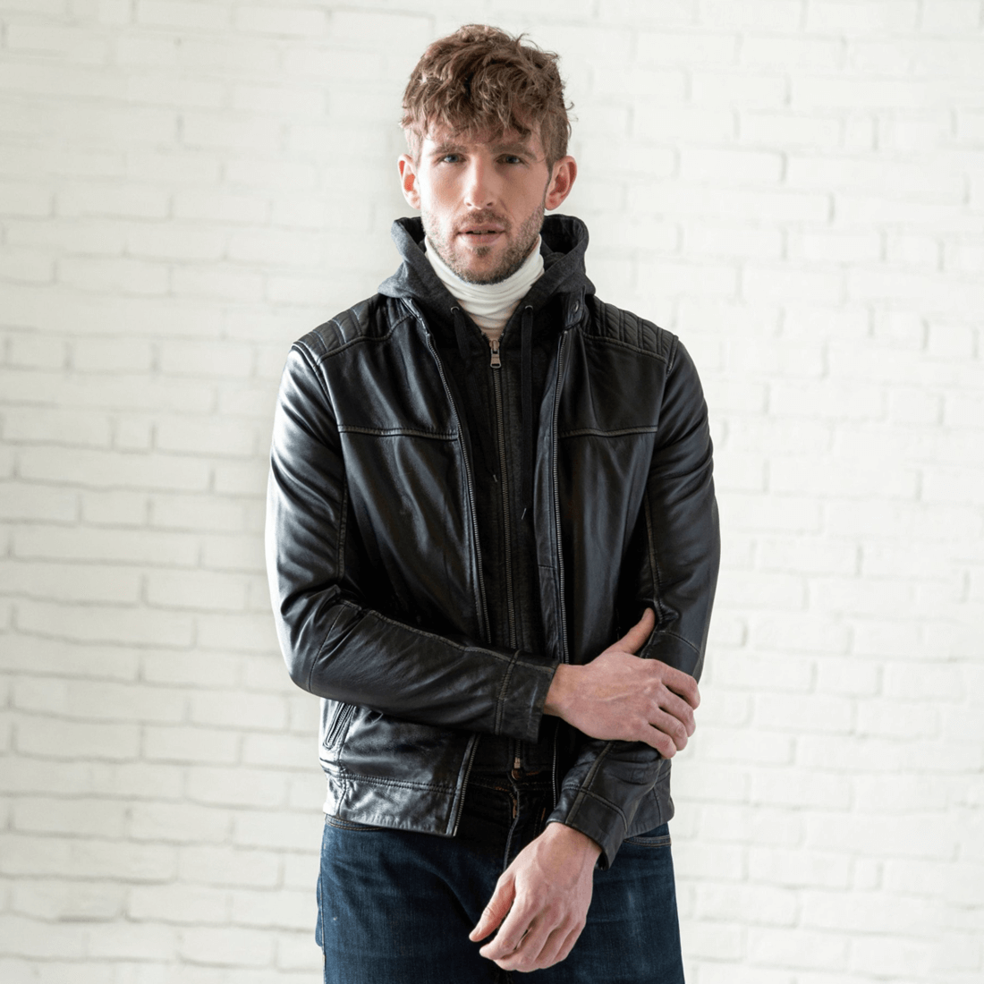 Removable Hood Leather Jacket - Black – HIDES