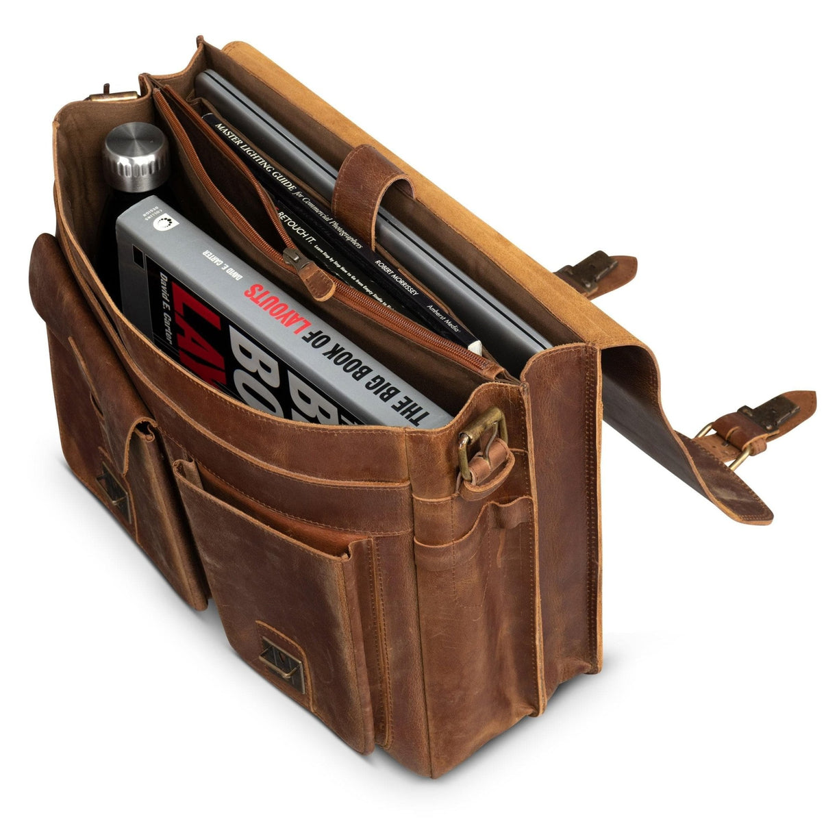 Front Pocket Leather Briefcase - 16" Laptop Bag - HIDES